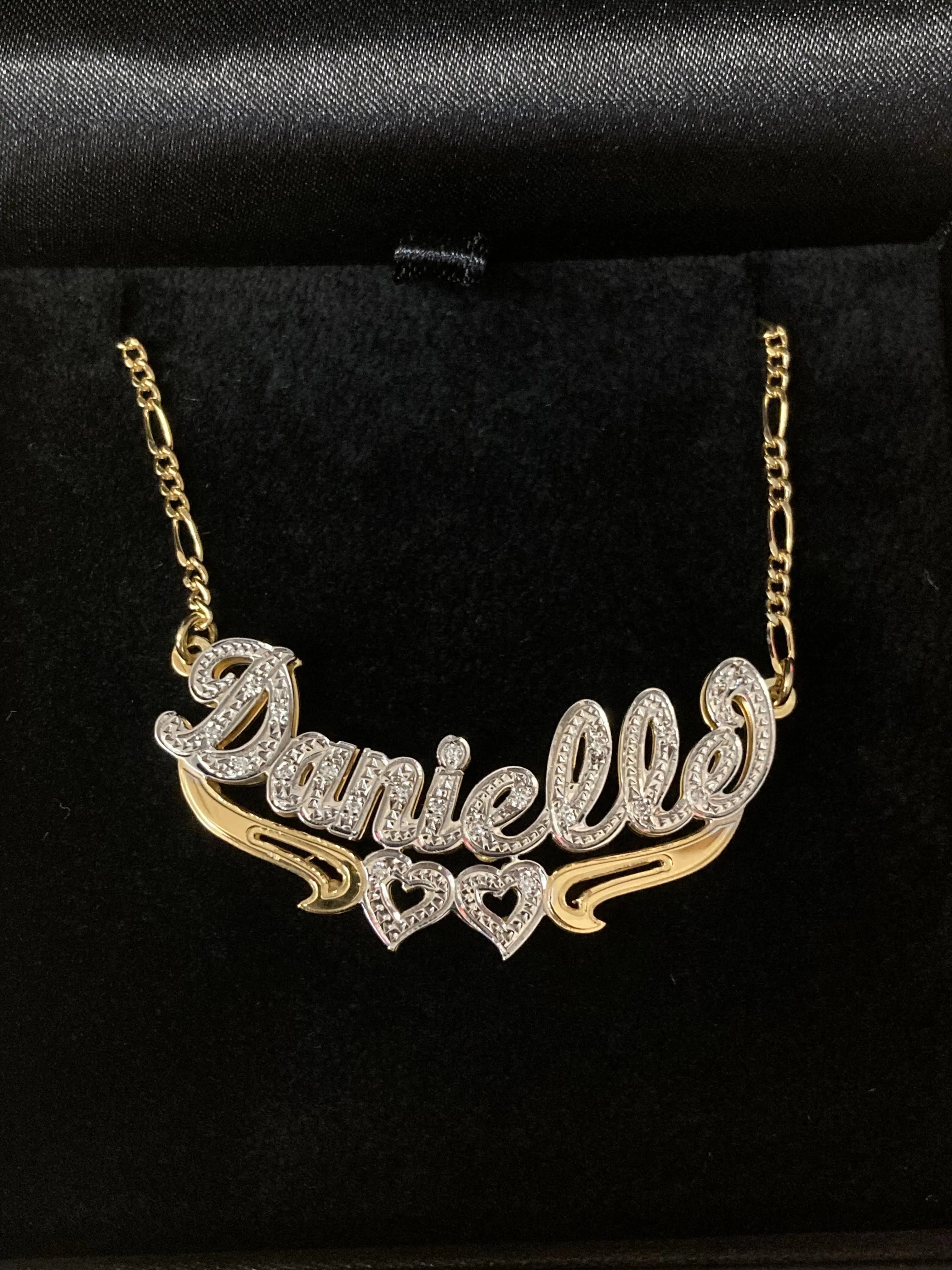 Curved 3D Diamond Nameplate Pendant in Solid Gold & Diamonds ...
